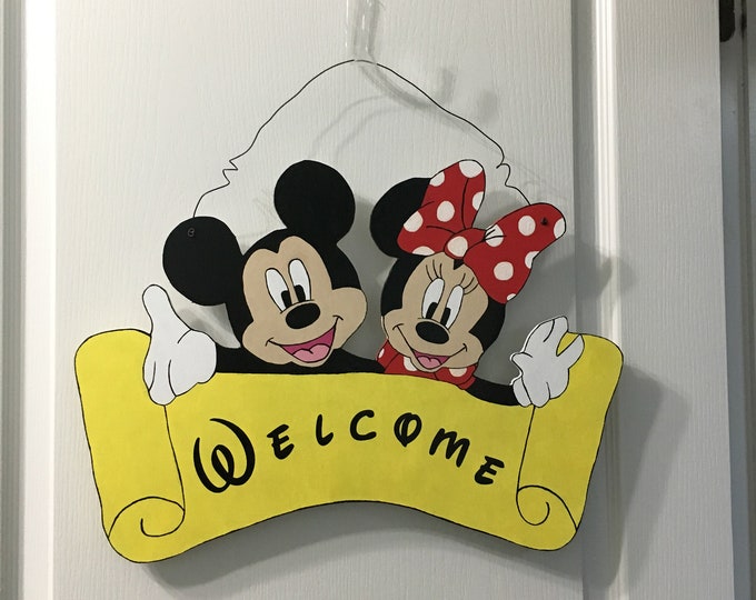 Welcome Mickey and Minnie Mouse Door Decoration - Etsy