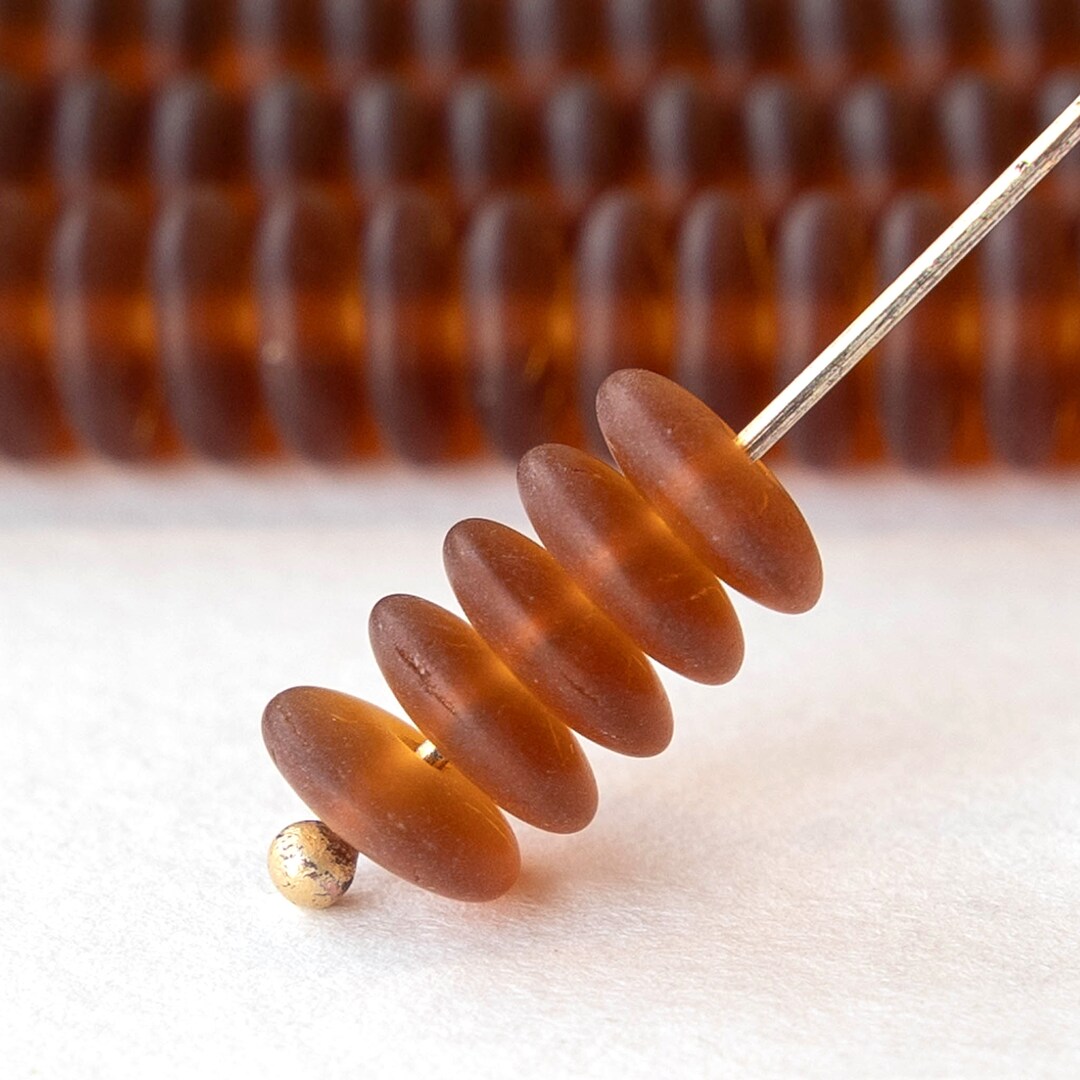 7mm Rondelle Beads Frosted Glass Beads Disk 7mm Saucer Beads Dk. Topaz ...