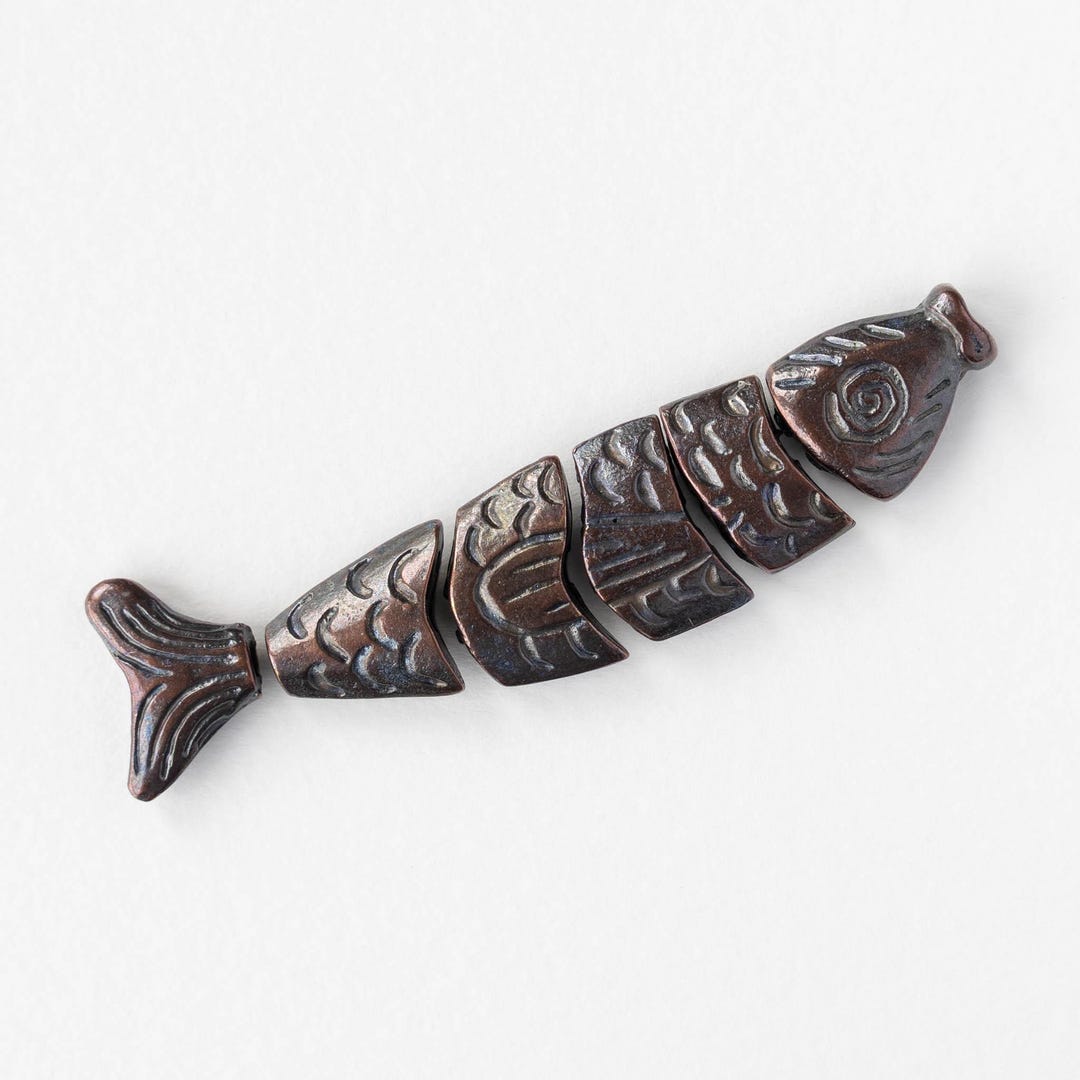 80mm Mykonos Metal Segmented Worry Fish Bead - Antique Copper - 1 Fish ...