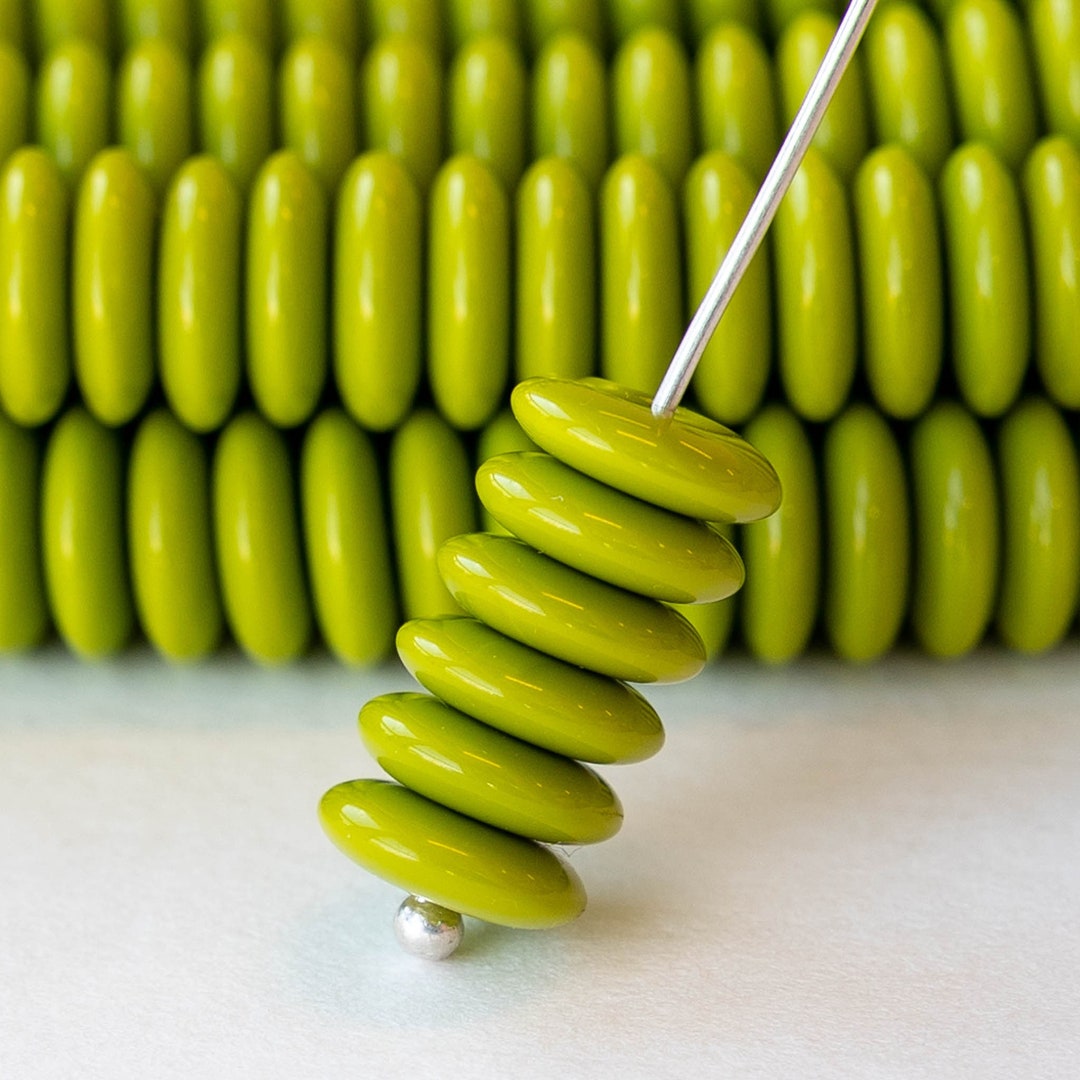 8mm Glass Rondelle Beads - Opaque Lime Green - 30 Beads - Czech Glass ...