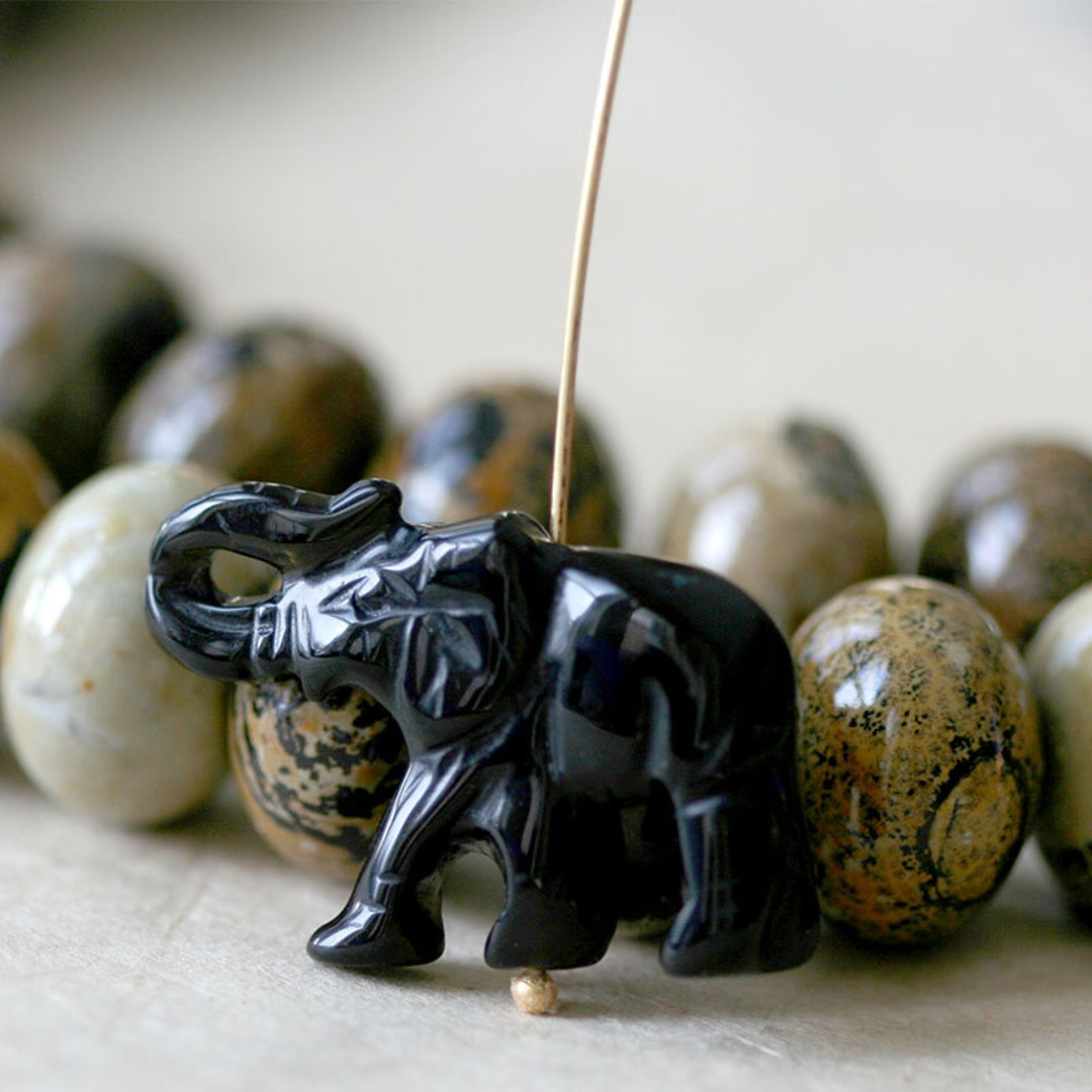 Carved Stone Elephant Beads for Jewelry Making Carved Beads Black ...