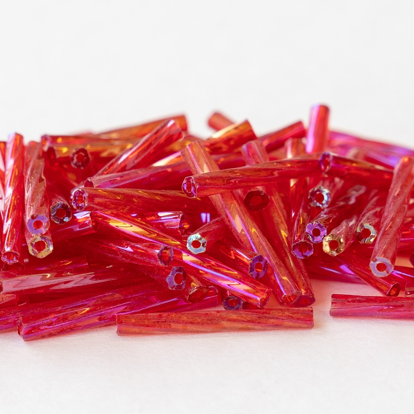 15mm Twisted Bugle Beads - Twisted Tube - Czech Glass Beads - Magenta ...