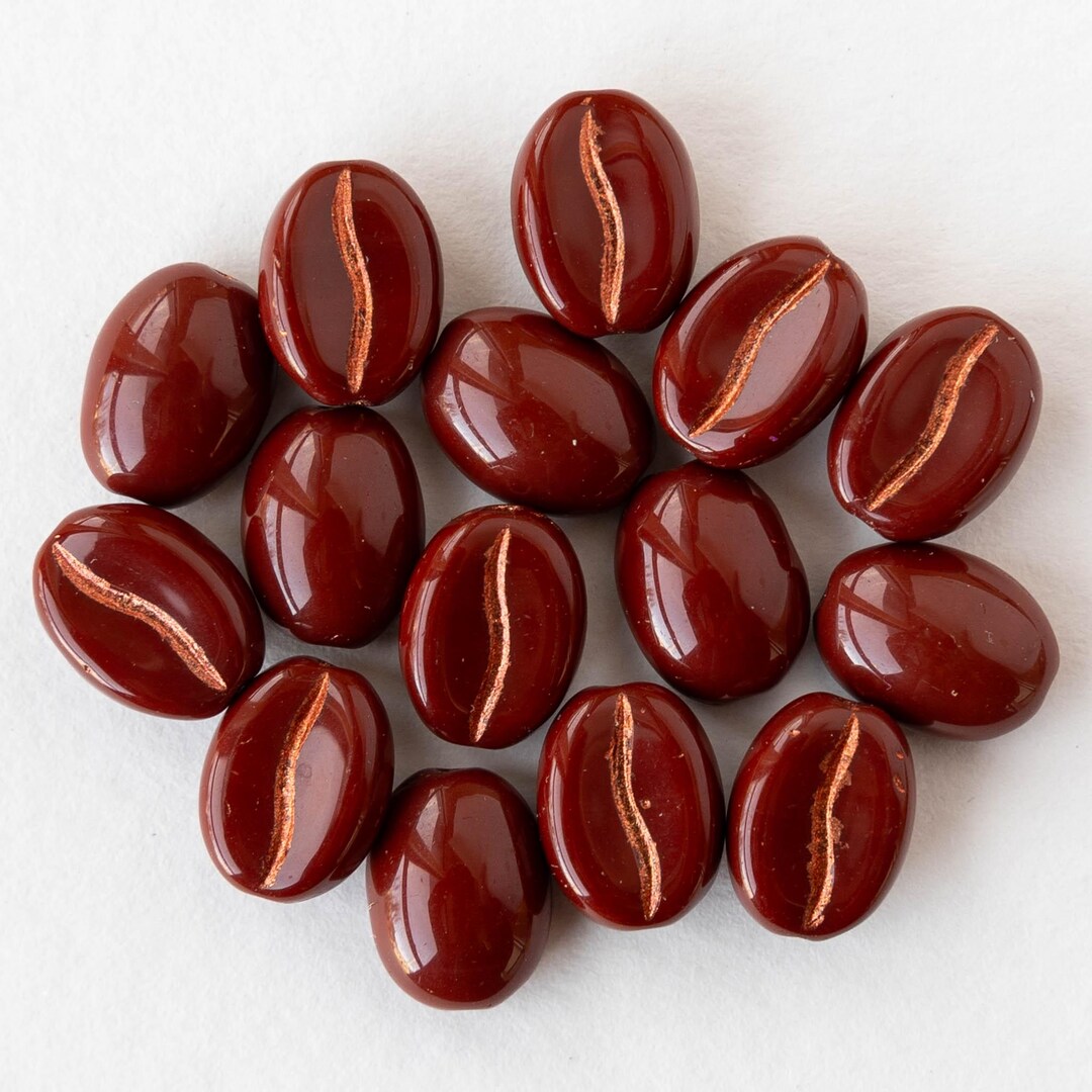 15 - 11mm Glass Coffee Bean Beads - Czech Glass Beads - Opaque Mahogany ...