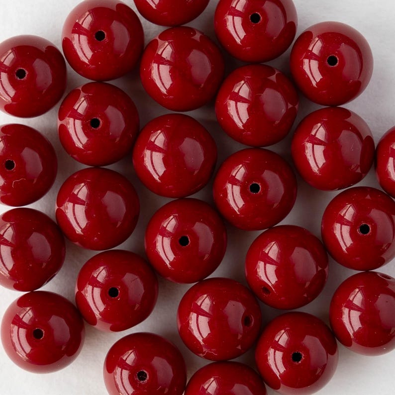 10mm Round Beads - Czech Glass - Opaque Dark Red - 10, 20, or 30 Pieces ...