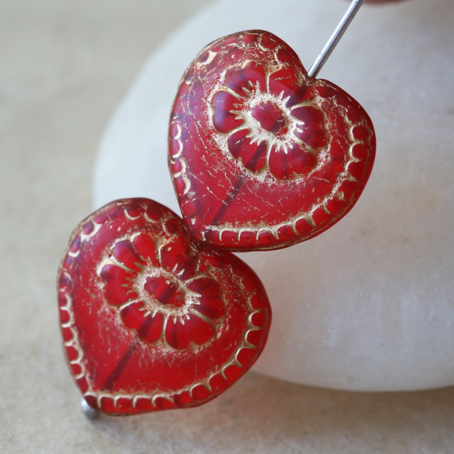 Czech Glass Victorian Heart Bead Red Valentine Heart Beads - Etsy
