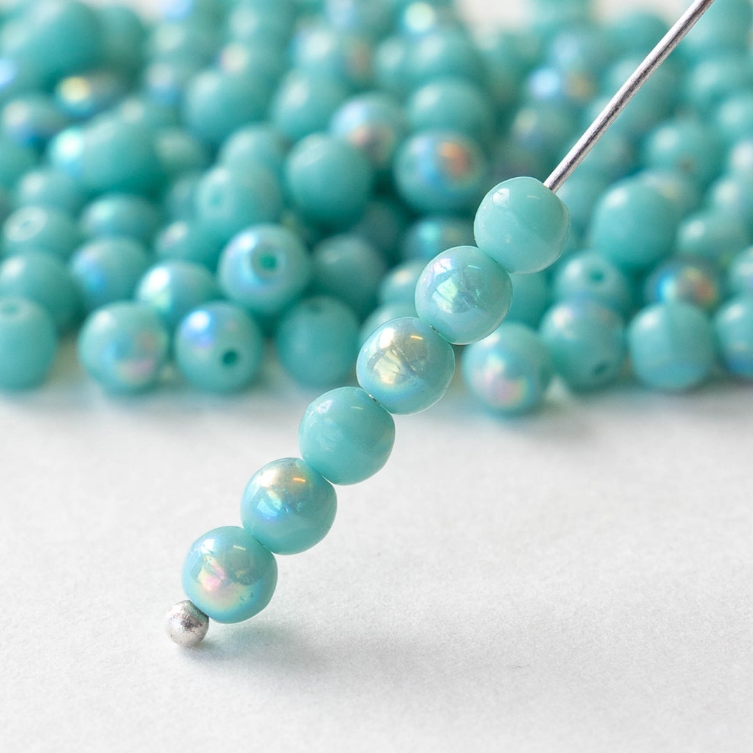 100 - 4mm Round Glass Beads - Czech Glass Beads - Opaque Seafoam Shine - 100 Beads - Etsy