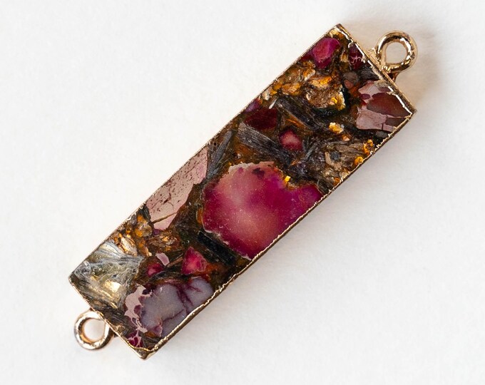 11x36mm Reconstructed Impression Jasper Rectangle Connector Link - Pink ...