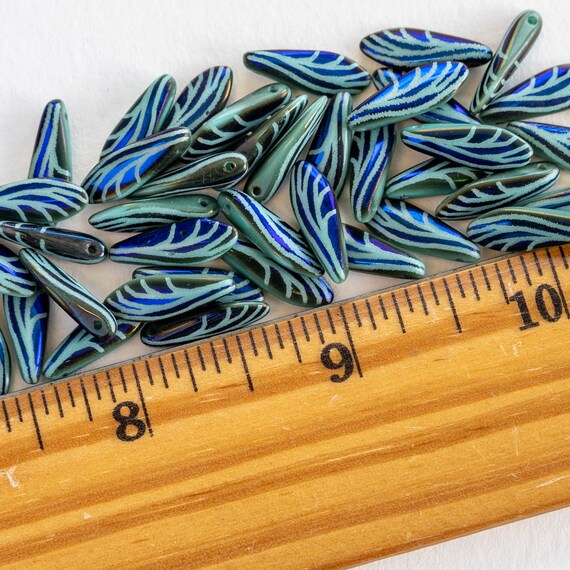 Choose Amount Iridescent Blue and Green Shiny Insect Wing Dagger Beads ...
