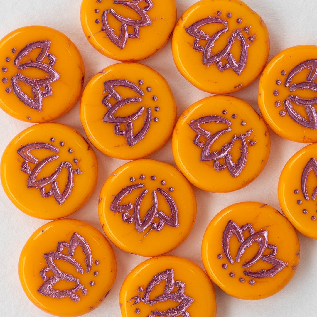 12 - Czech Glass Lotus Flower Coin Beads for Jewelry Making - Yoga ...