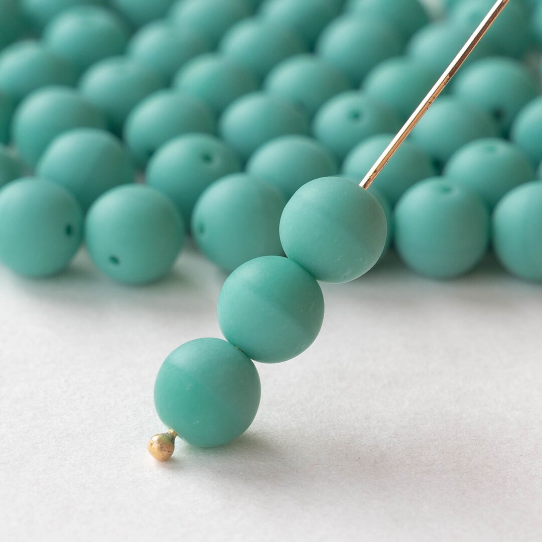 25 - 8mm Round Glass Beads - Czech Glass Beads - Opaque Matte Green ...