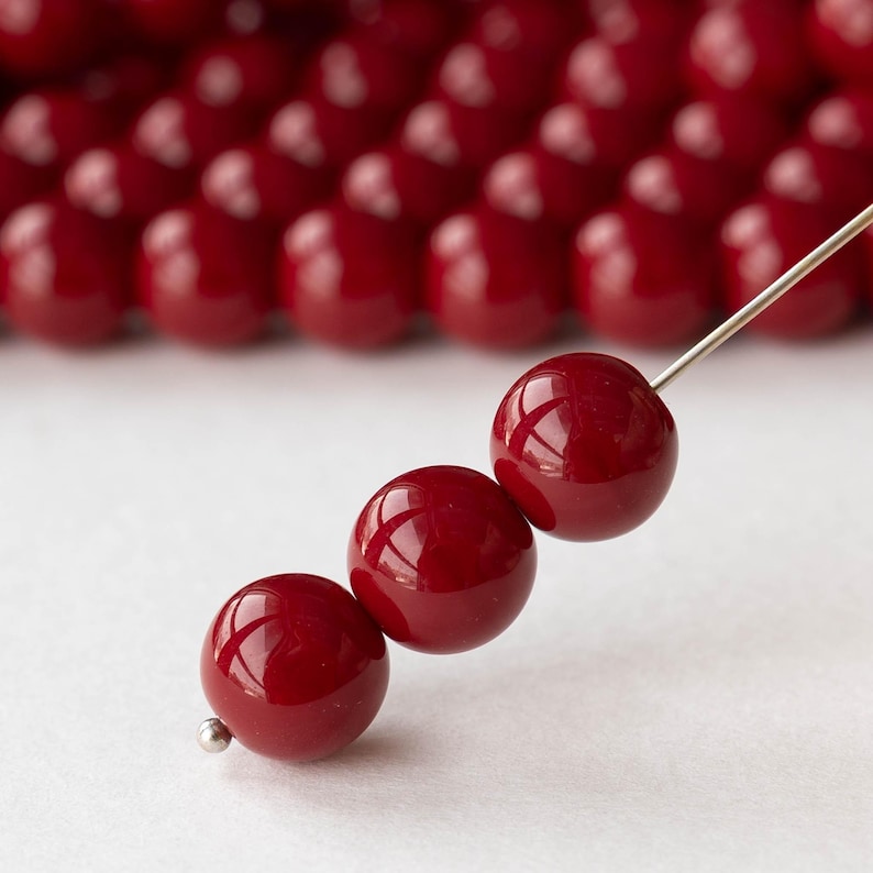 10mm Round Beads - Czech Glass - Opaque Dark Red - 10, 20, or 30 Pieces ...
