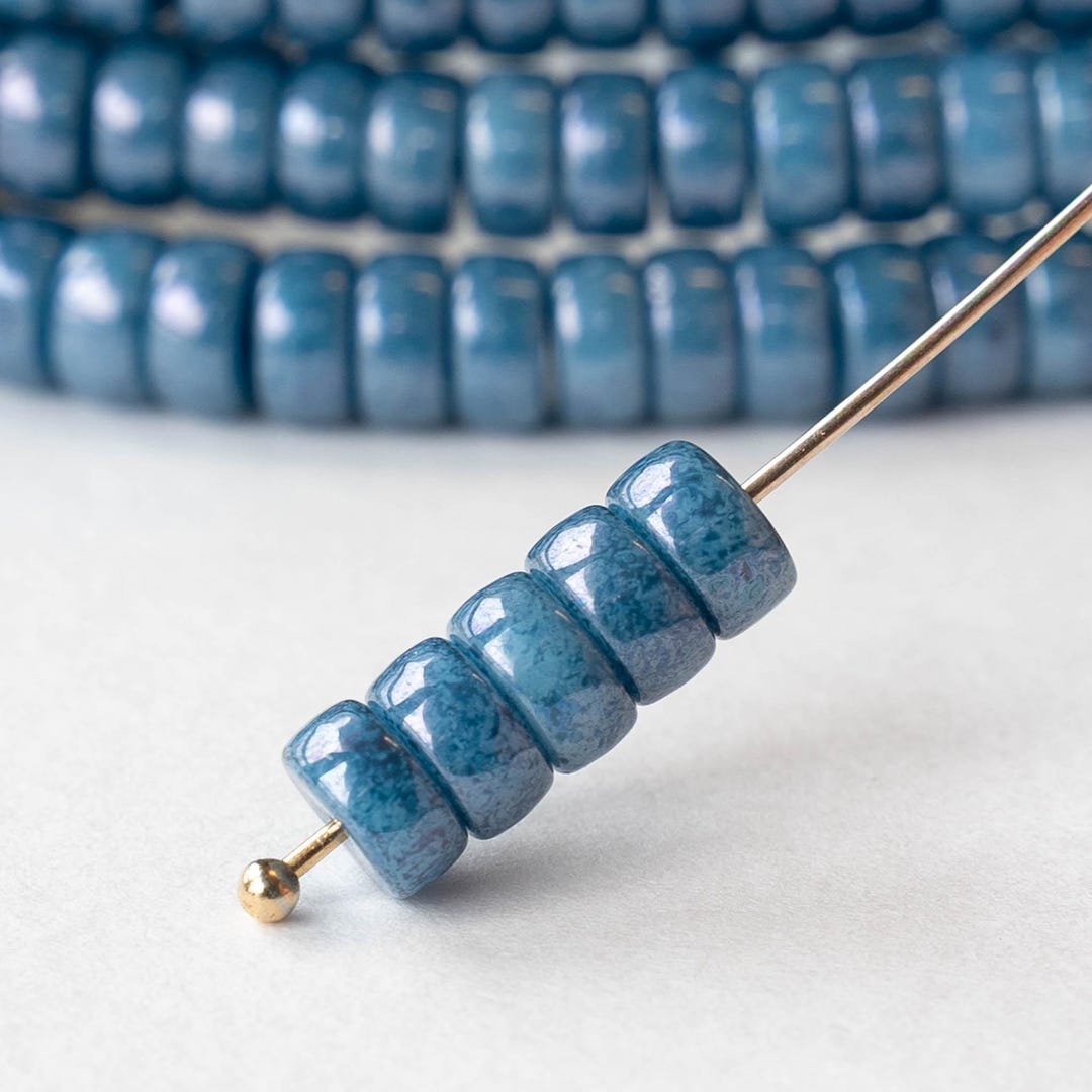 25 - 3x6mm Glass Heishi Beads - Czech Glass Beads - Opaque Light Slate ...
