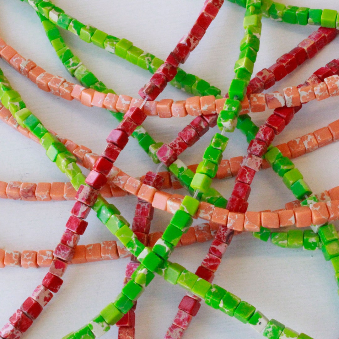 4mm Dyed Impression Jasper Cube Beads - 4mm Gemstone Cube Beads - Lime ...