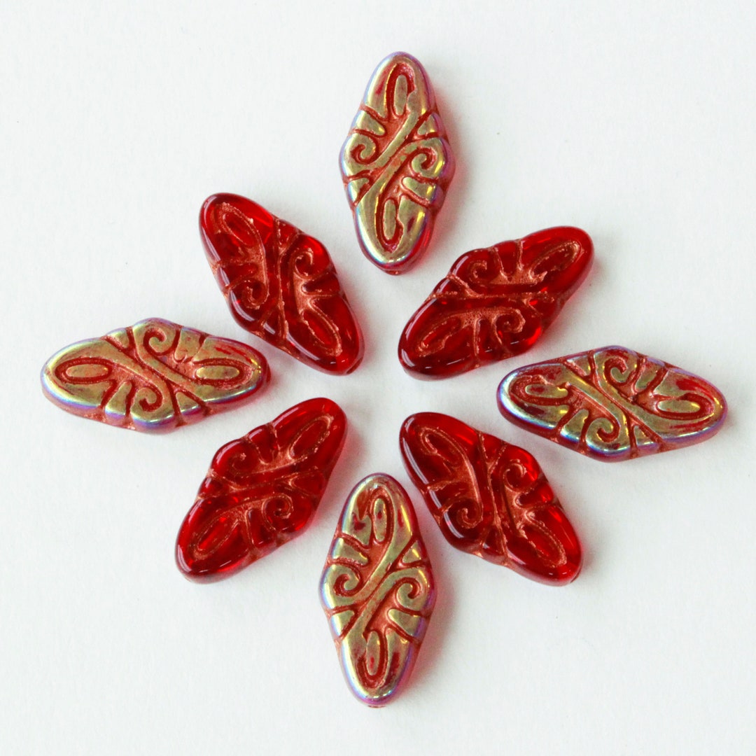 Fancy Czech Glass Beads Czech Pressed Glass Beads Red With Iridescent ...