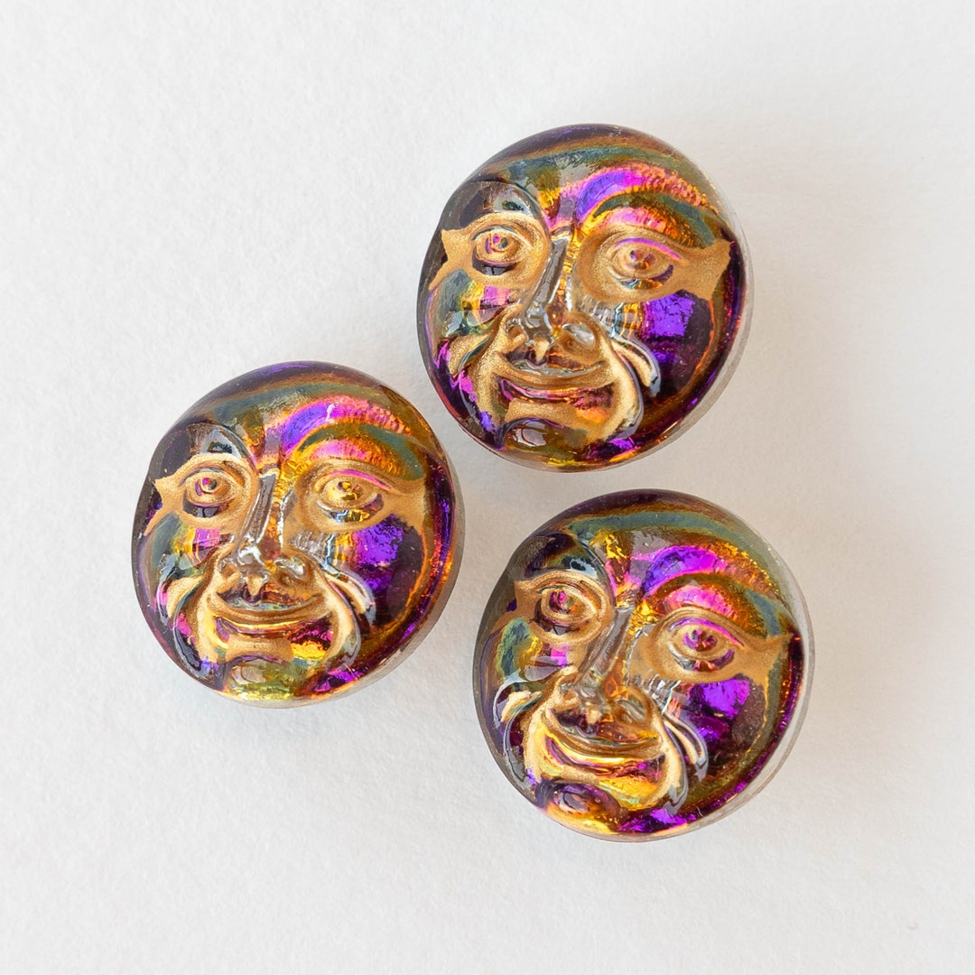 18mm Moon Face Buttons Czech Buttons Celestial Man in the Moon Craft ...