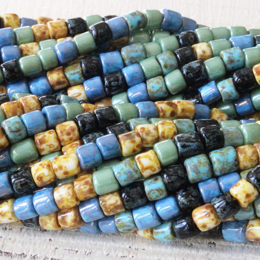 4x4mm Picasso Tube Beads - Czech Glass Beads - Short Tube Beads - Mixed ...