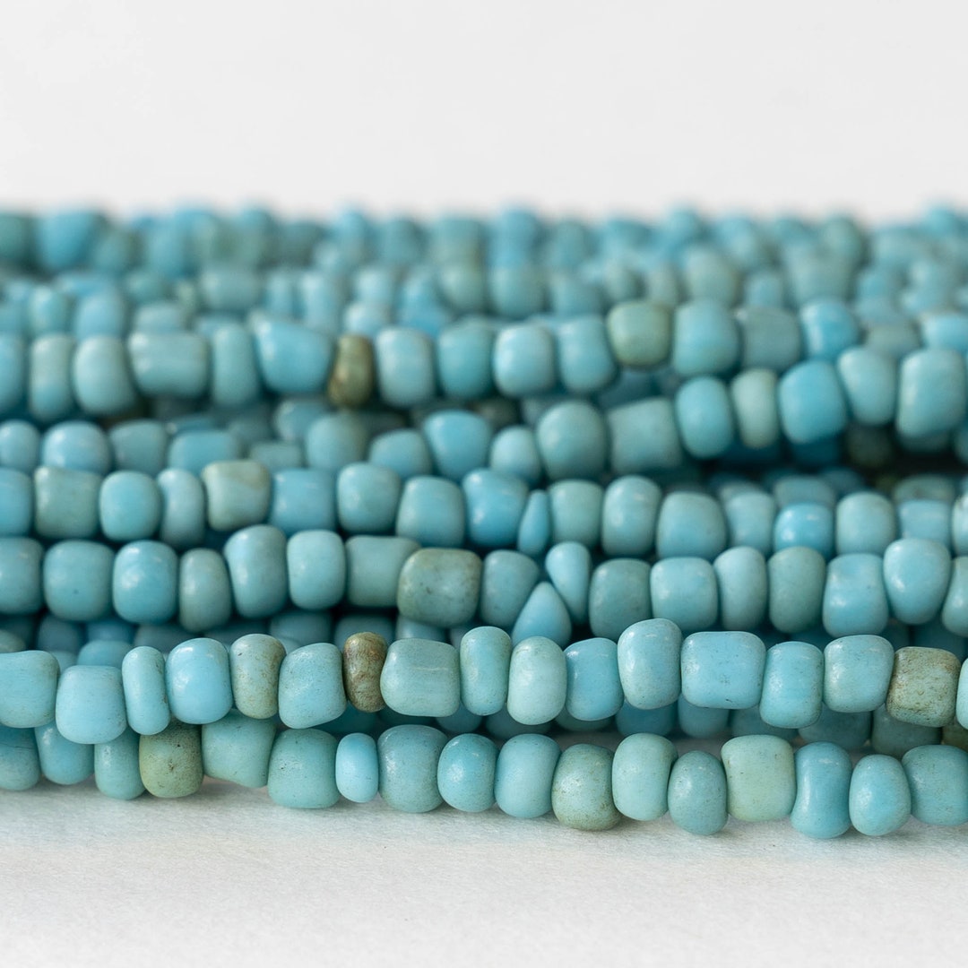Indonesian Rustic Seed Beads for Jewelry Making (~5mm) Aqua Blue - 42 ...