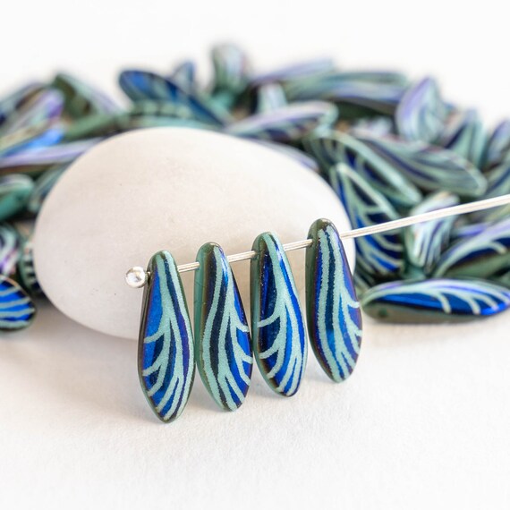 Choose Amount Iridescent Blue and Green Shiny Insect Wing Dagger Beads ...