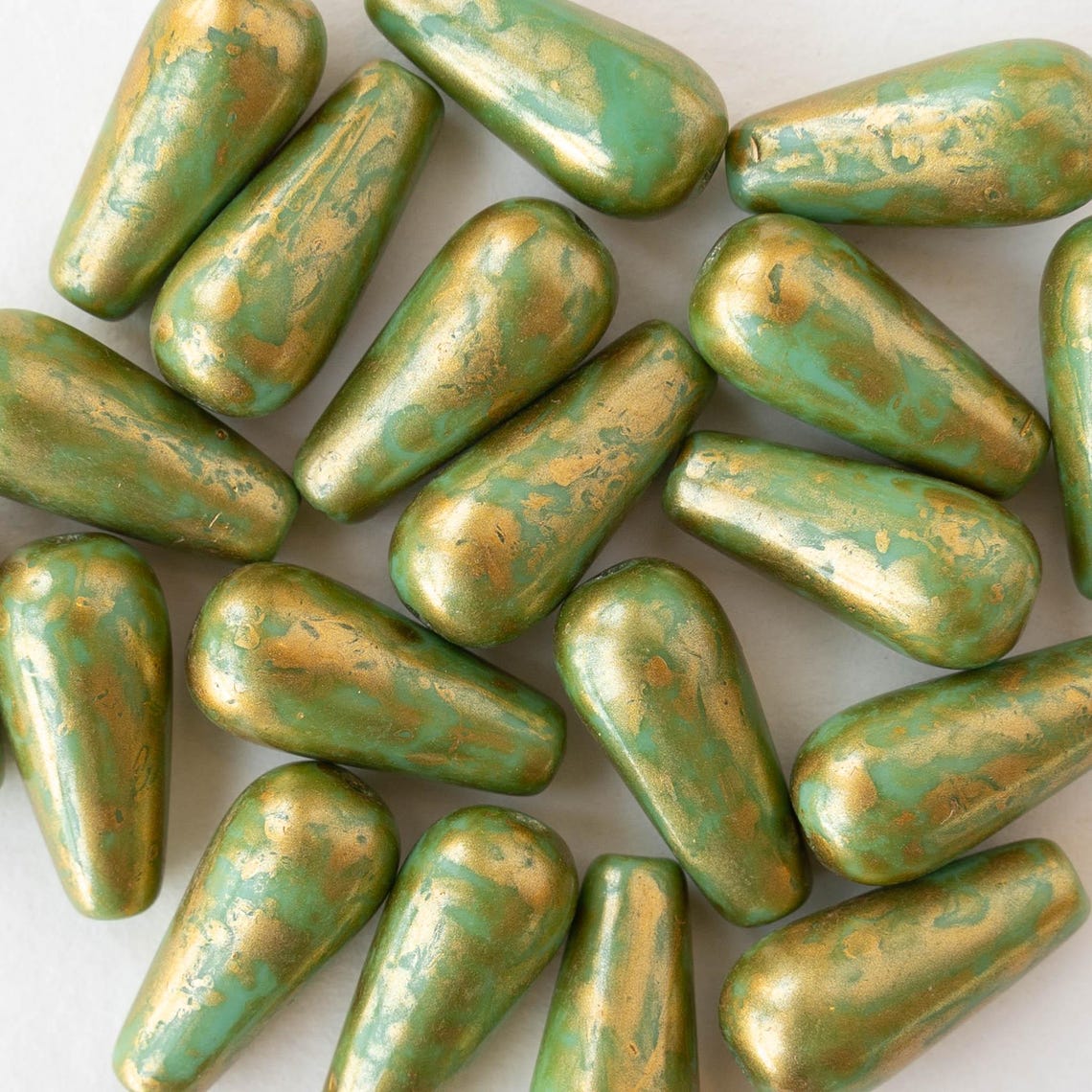 10 - 9x20mm Glass Long Drilled Drops - Opaque Turquoise With Gold - 6 ...