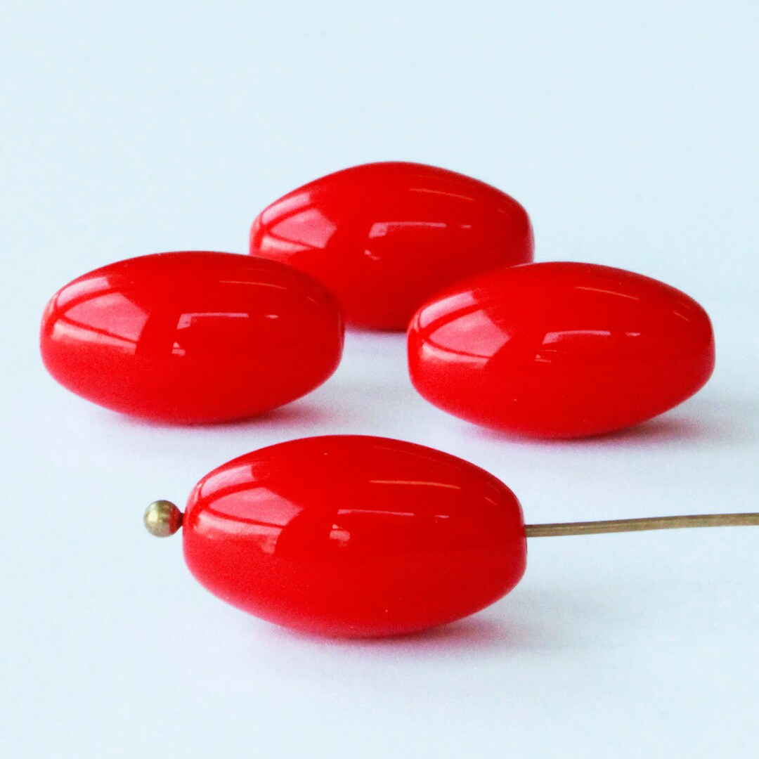17mm Smooth Oval Rice Beads Czech Glass Beads Red Choose Amount - Etsy