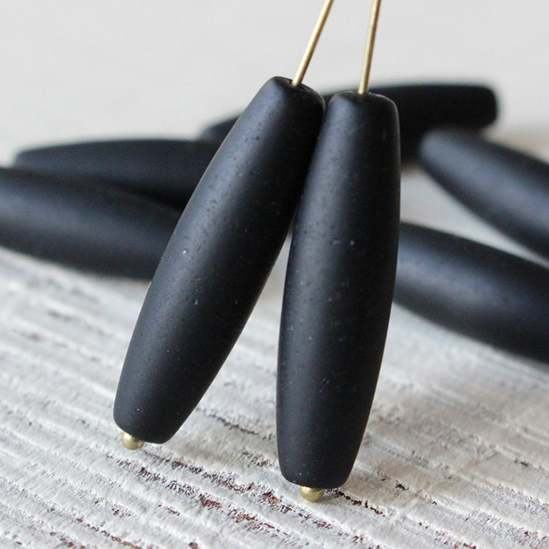 Long Tapered Glasstube Beads - Barrel Beads for Jewelry Making - Black ...