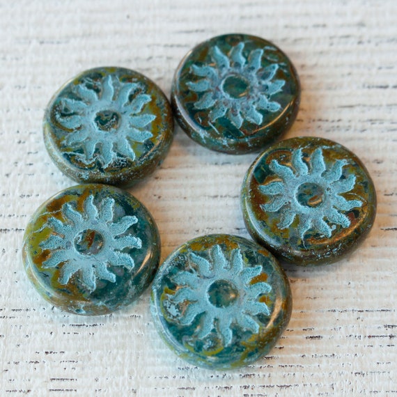 Jewelry & Beauty 1 mm hole 6 beads per strand 22 mm Czech Glass Sun ...