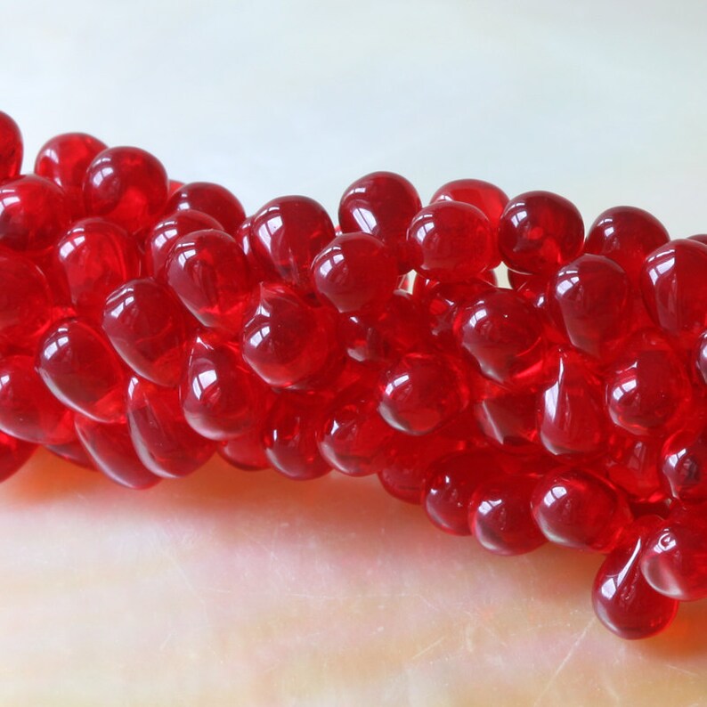 4x6 Red Teardrop Beads Czech Glass Beads Fringe Beads | Etsy