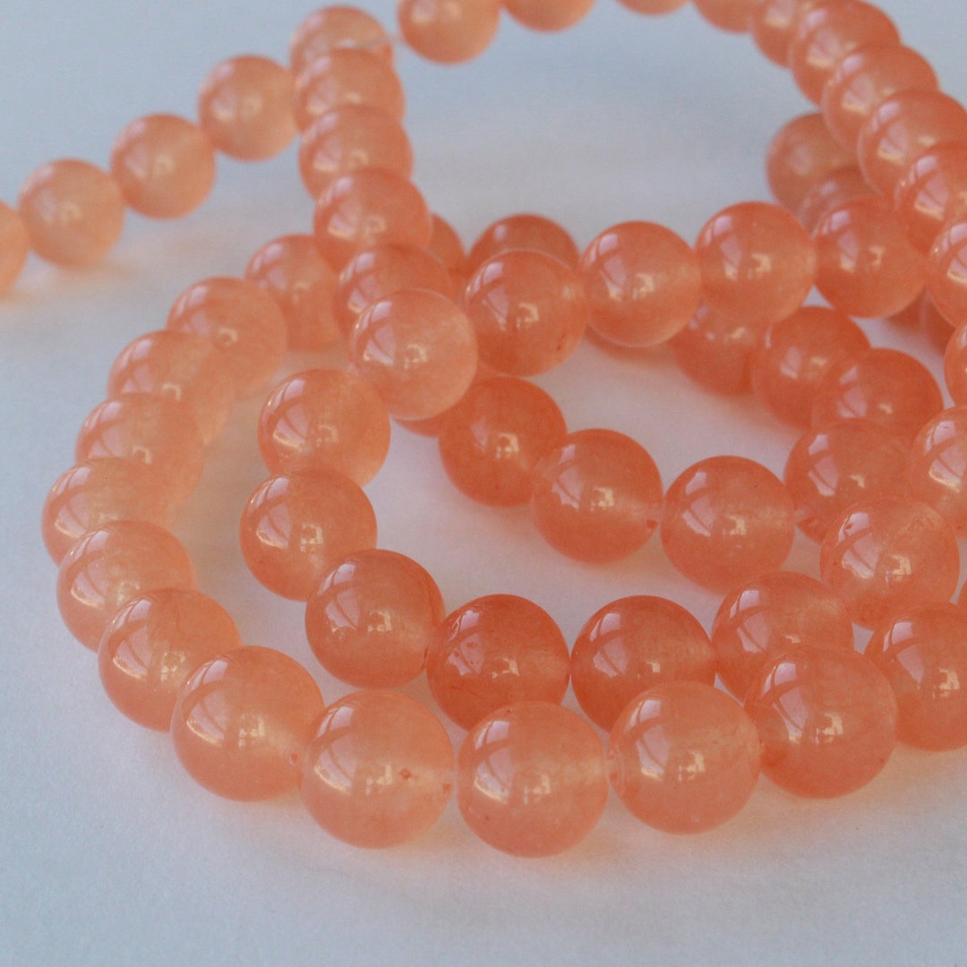 Pastel Peach Dyed Jade Round Gemstone Beads - Mala Beads - 16 Inch ...