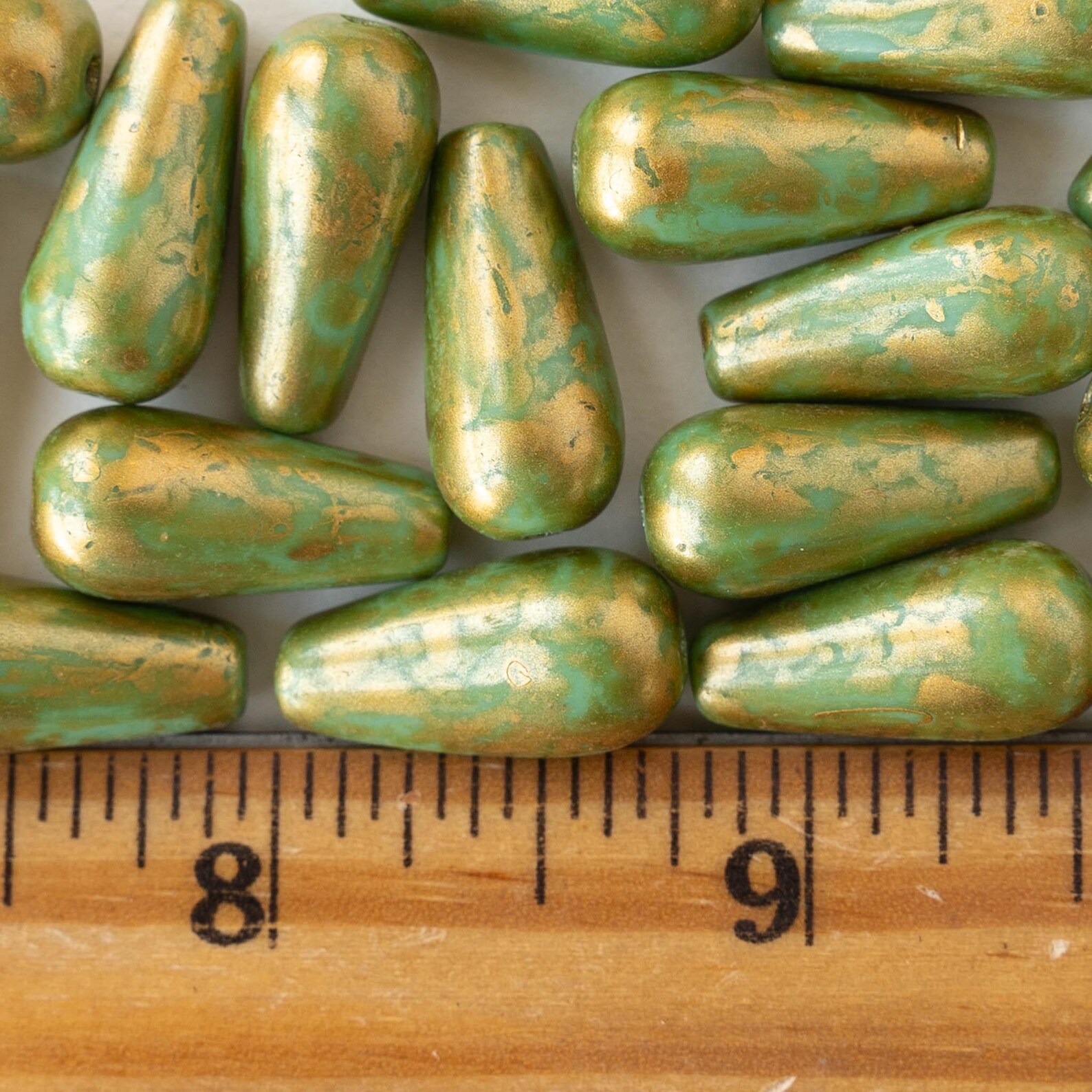 10 - 9x20mm Glass Long Drilled Drops - Opaque Turquoise With Gold - 6 ...