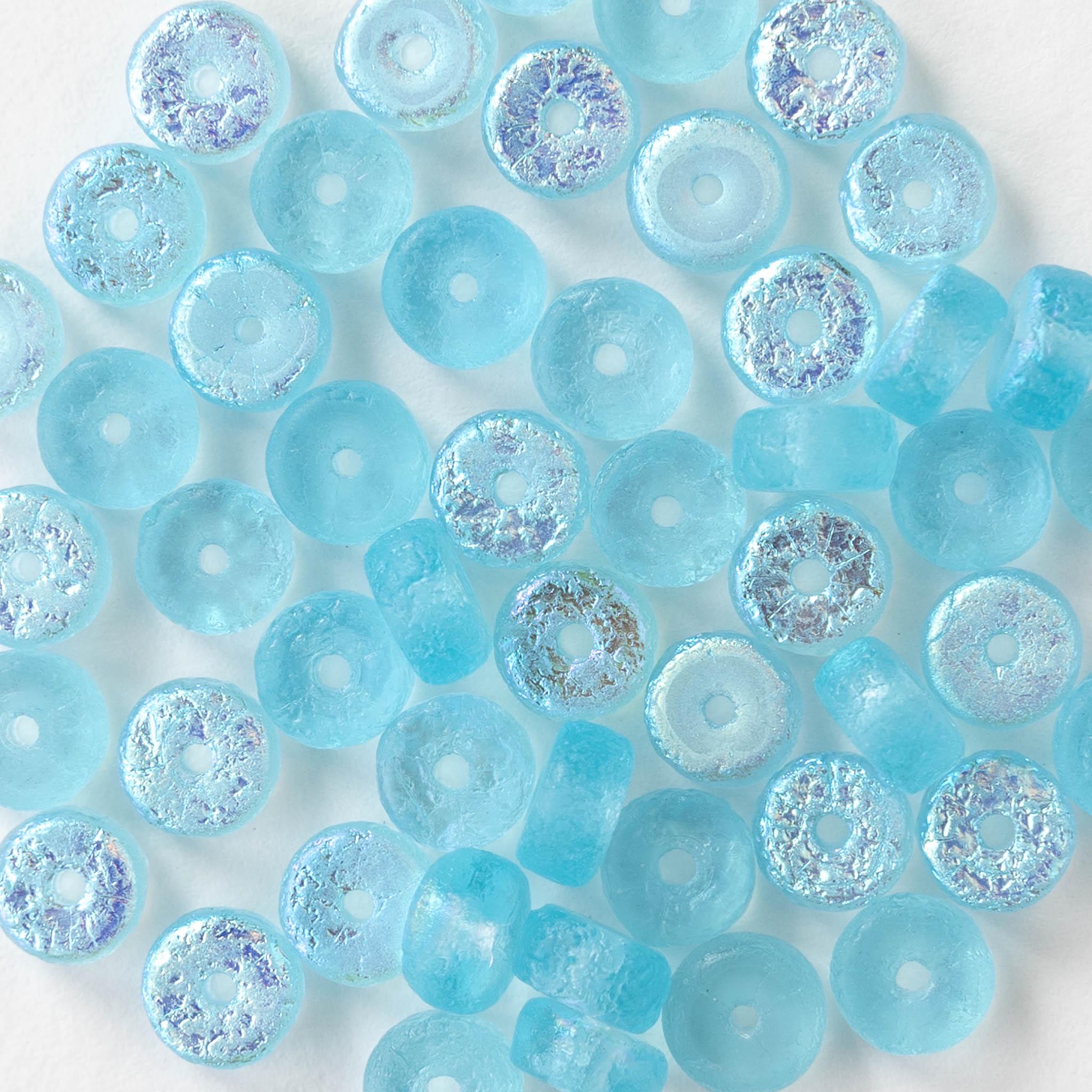 25 - 6mm Glass Heishi Beads - Czech Glass Beads - Etched Aqua AB - 25 ...