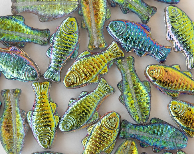 25mm Glass Fish Beads - Czech Glass Beads - Crystal Iridescent - 4 ...