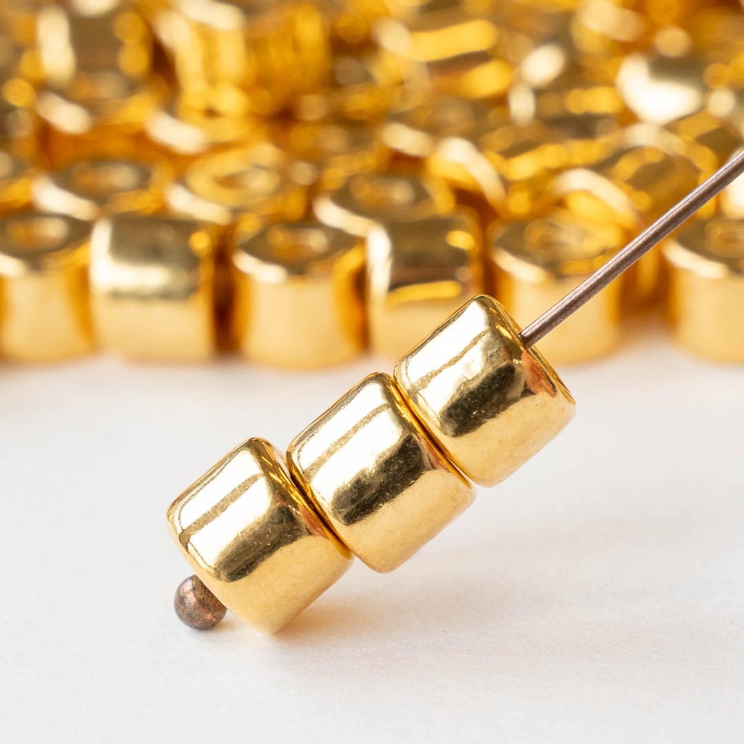 7x8mm Gold Tube Beads 24K Gold Mykonos Mini Tube Beads Mykonos Gold ...
