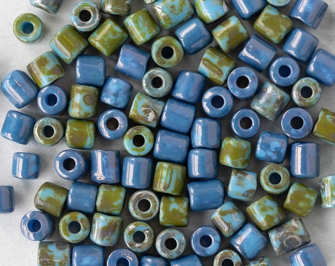 Aged Picasso Bugle Czech Tube Bead Jewelry Making Glass Wampum Bead ...