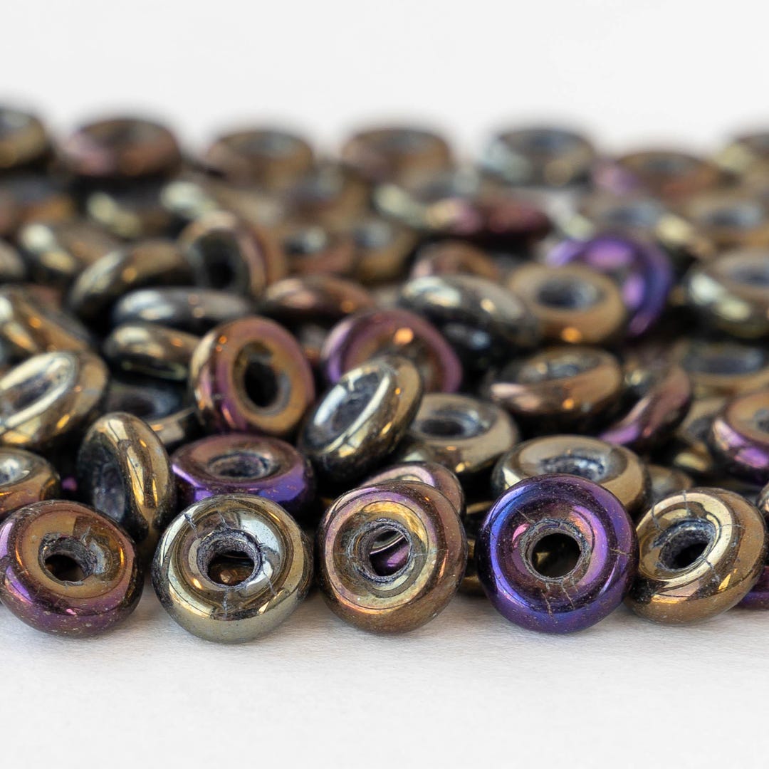 8mm Glass Ring Beads Czech Glass Beads Metallic Brown Iris 50 or 100 ...