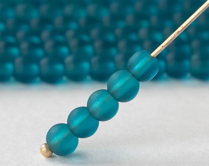 5mm Round Sea Glass Beads - Recycled Frosted Glass Beads - Dark Teal ...