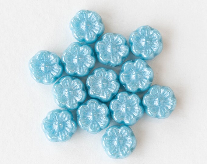 6mm Glass Flower Beads - Czech Glass Beads - Opaque Blue Luster - 30 ...