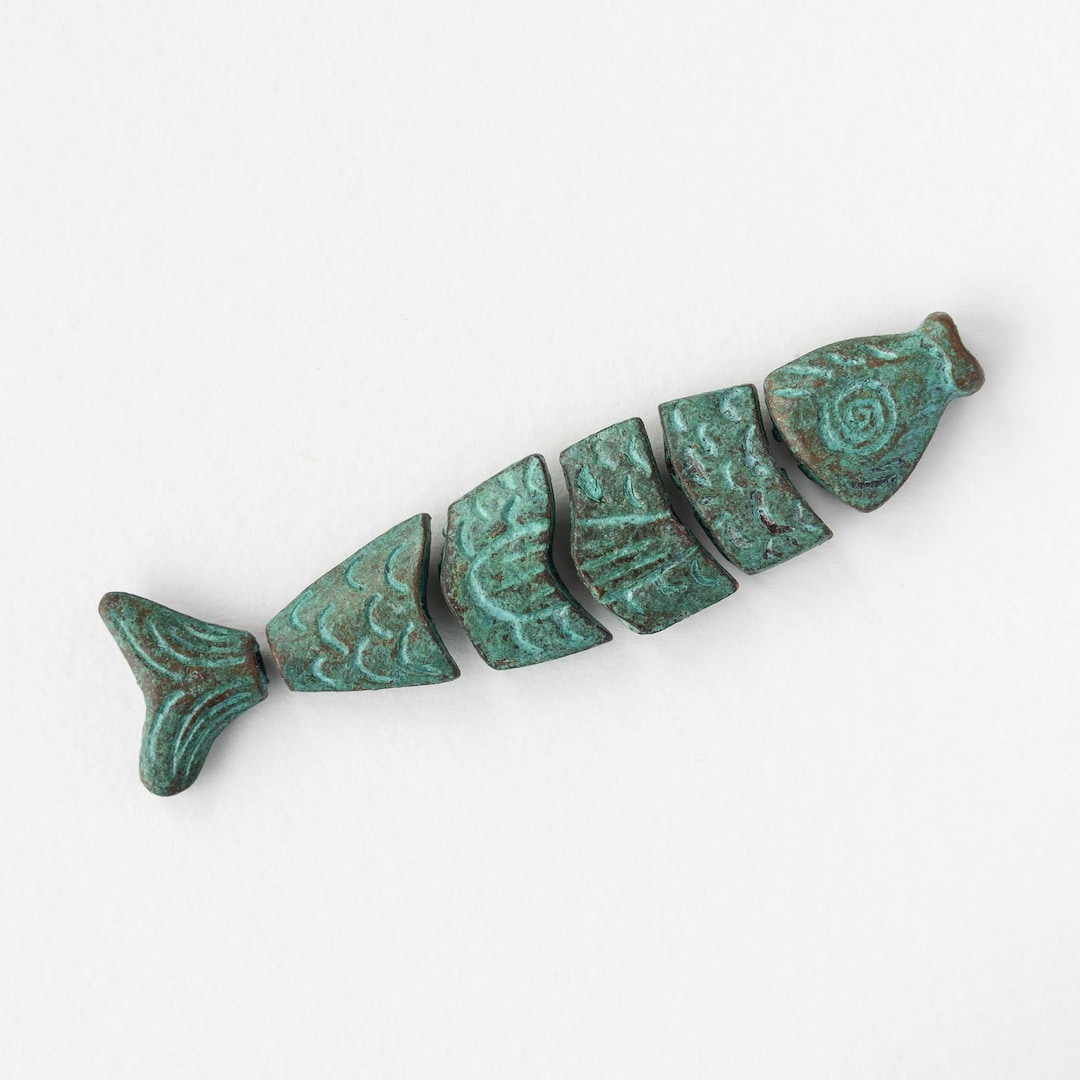 80mm Mykonos Metal Segmented Worry Fish Bead - Copper Patina - 1 Fish ...
