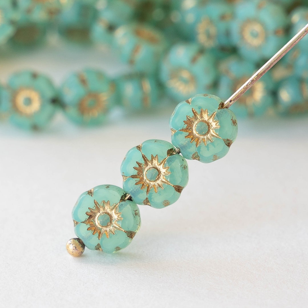 7mm Glass Flower Beads Czech Glass Beads Seafoam Opaline 12 Beads - Etsy