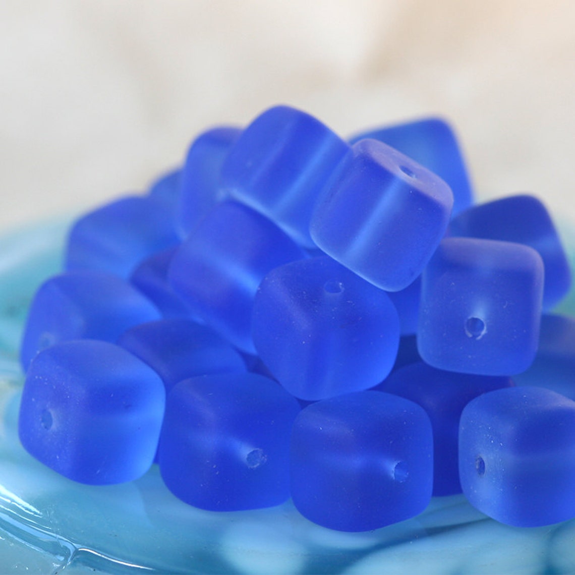 Cultured Sea Glass Beads Large Seaglass Cube Beads Frosted - Etsy