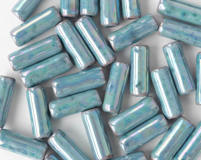 6x17mm Glazed Ceramic Tube Beads - Iridescent Light Blue - Etsy