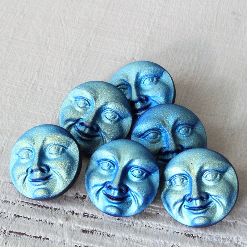 Moon Face Buttons Czech Glass Buttons Celestial Man in the - Etsy