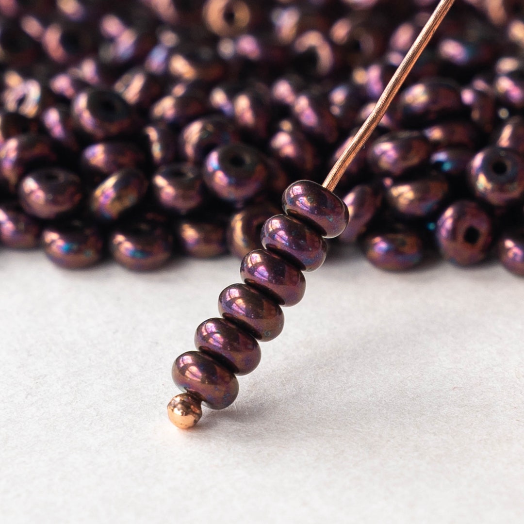 10 - 4mm Rondelle Beads - Czech Glass Beads - Metallic Burgundy - 10 ...