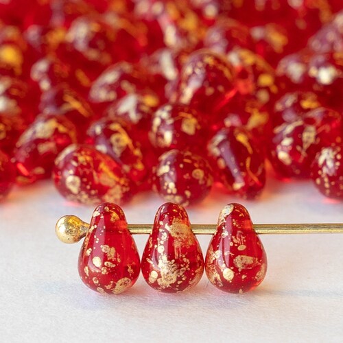 4x6 Red Teardrop Beads Czech Glass Beads Fringe Beads - Etsy