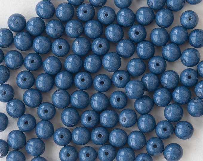 100 4mm Round Glass Beads 4mm Druk Beads Czech Glass Beads Slate Blue ...