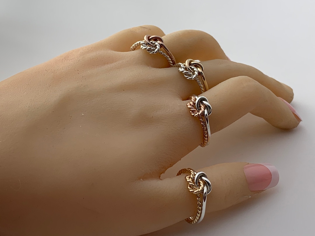 Double Knot Ring, Gold and Silver Knot Ring, Rose and Silver Love Knot ...