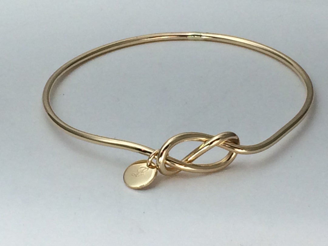 Infinity Knot Bangle Bracelet, Engraved Charm, Yellow or Rose Gold ...
