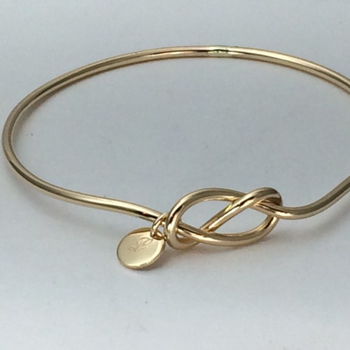 Infinity Knot Bangle Bracelet Engraved Charm Yellow or Rose - Etsy