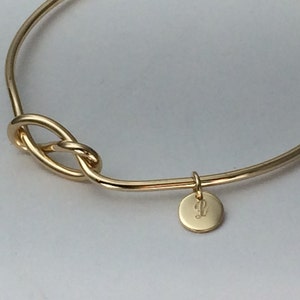 Infinity Knot Bangle Bracelet, Engraved Charm, Yellow or Rose Gold ...