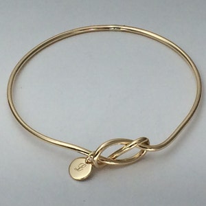 Infinity Knot Bangle Bracelet, Engraved Charm, Yellow or Rose Gold ...