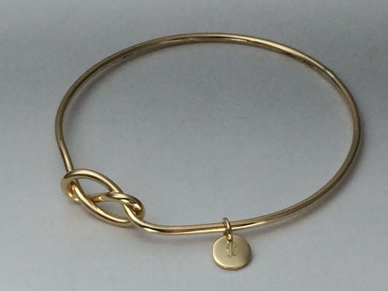 Infinity Knot Bangle Bracelet, Engraved Charm, Yellow or Rose Gold ...